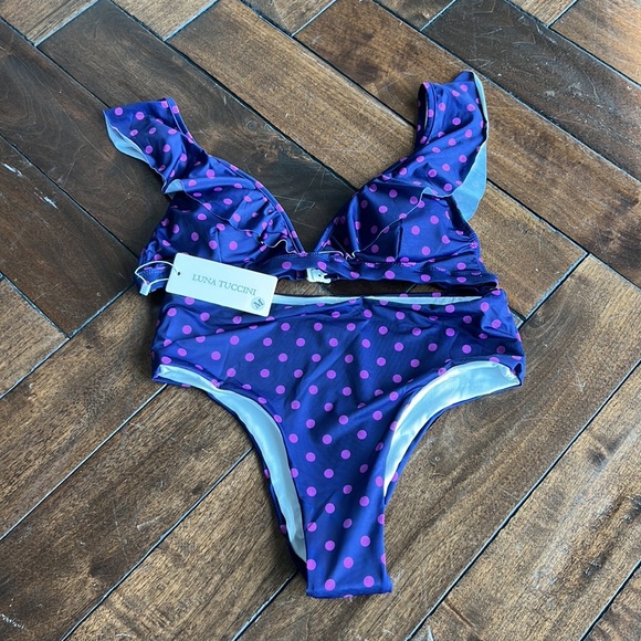 Luna Tuccini | Swim | Luna Tuccini Purple Polka Dot Navy And Pink Polka ...